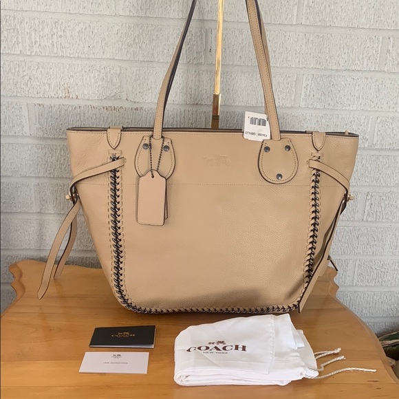 Coach | Bags | Coach F34398 Tatum Whiplash Tote Bag Pebbled Leather Tan ...